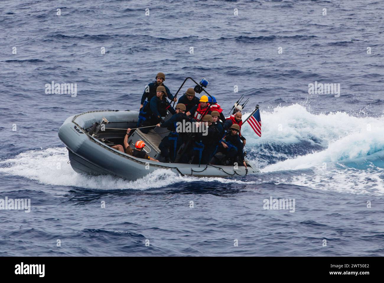 PACIFIC OCEAN (Mar. 11, 2024) Sailors conduct small boat operations on ...