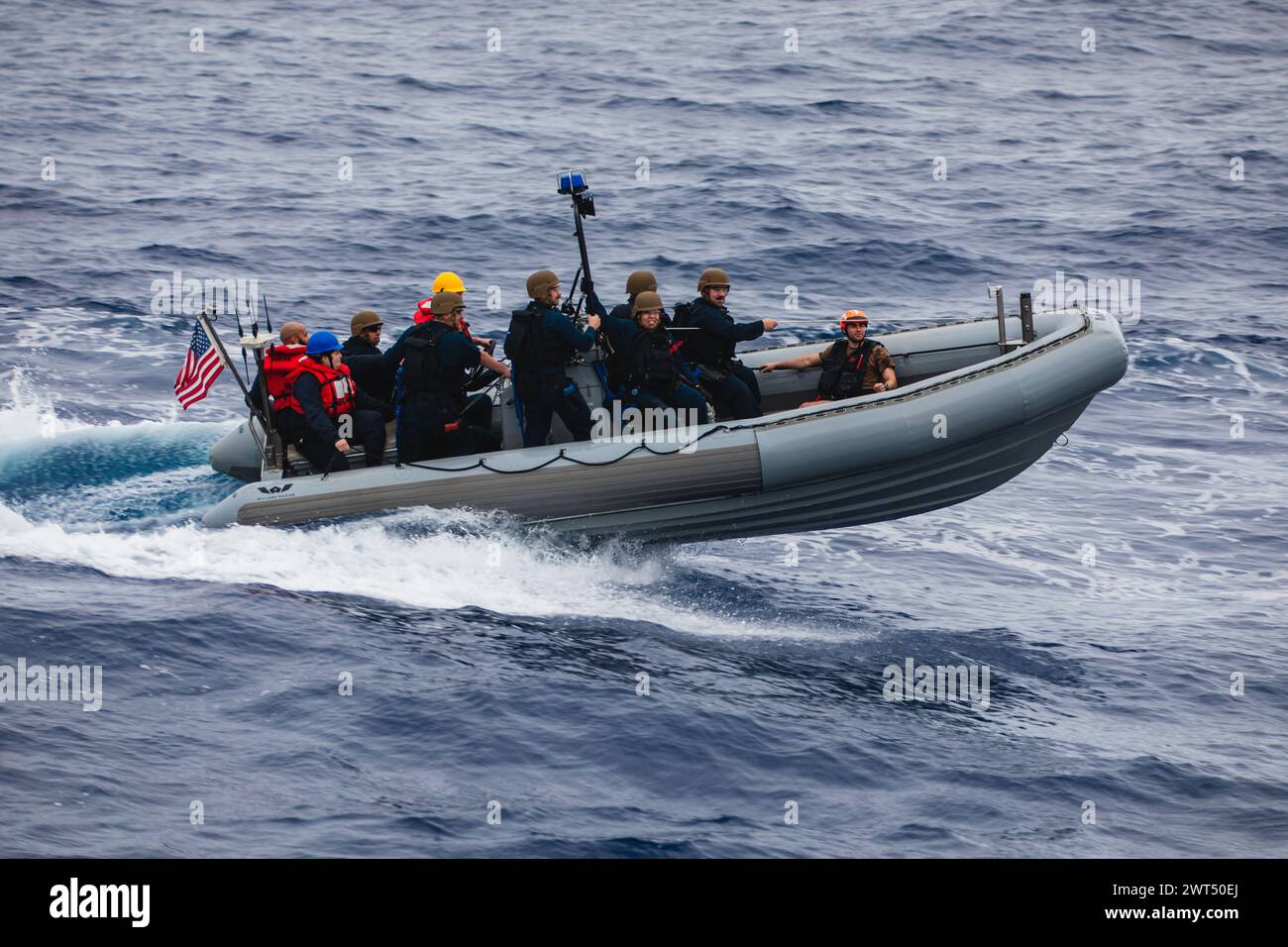 PACIFIC OCEAN (Mar. 11, 2024) Sailors conduct small boat operations on ...