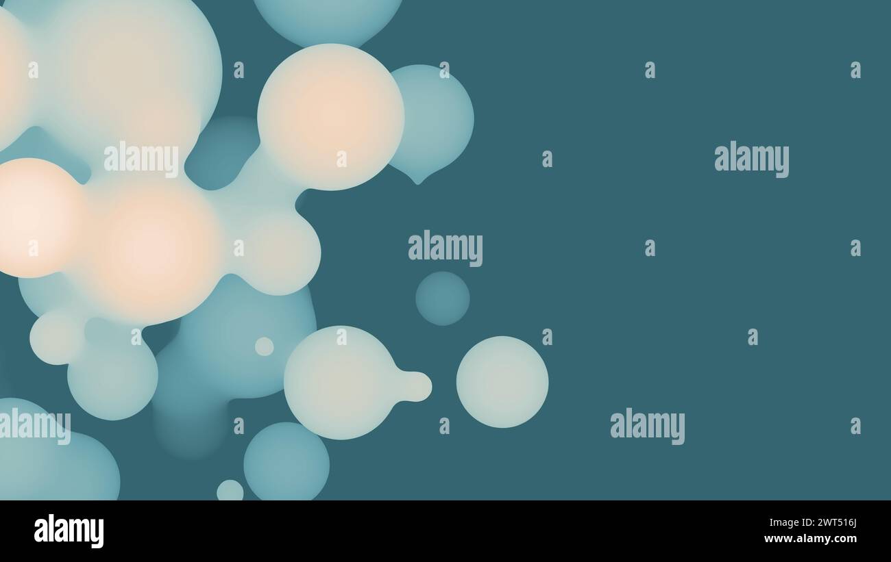 Abstract 3d fluid metaball shape with light green balls. Synthwave ...