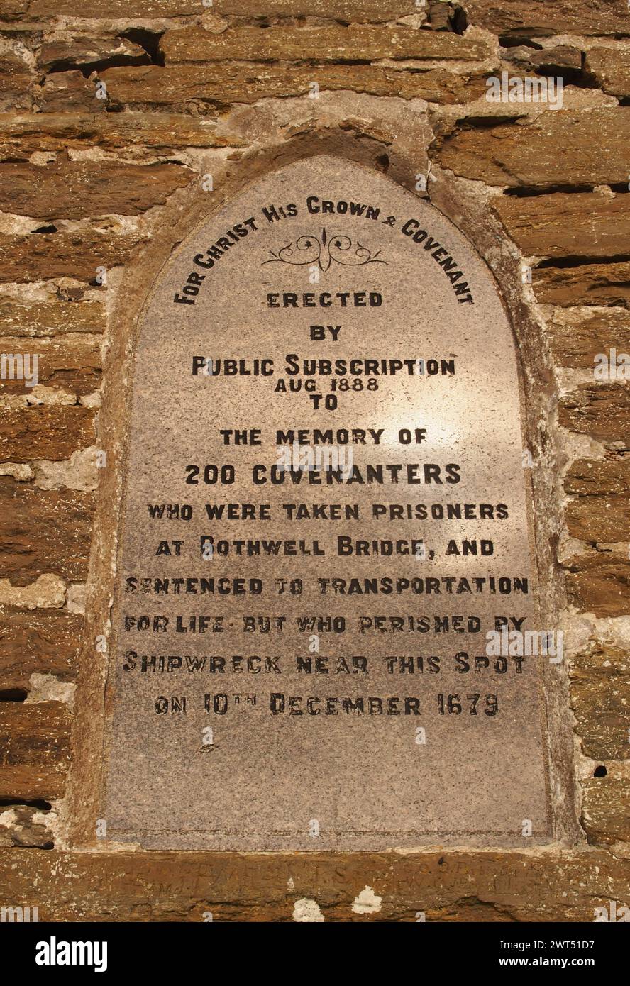 Memorial inscription, on the Covenanter memorial tower, at Deerness ...
