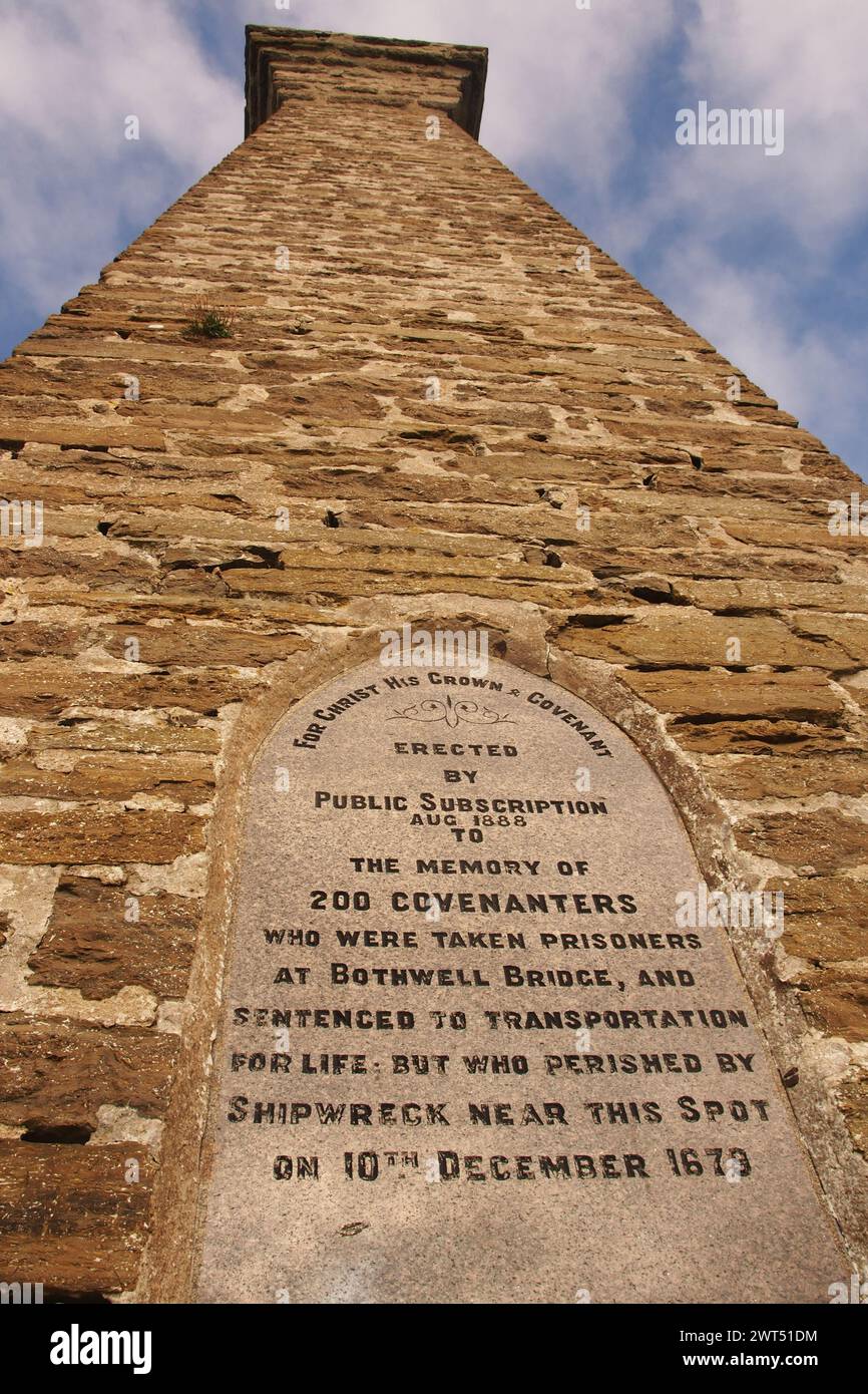 Memorial inscription, on the Covenanter memorial tower, at Deerness ...