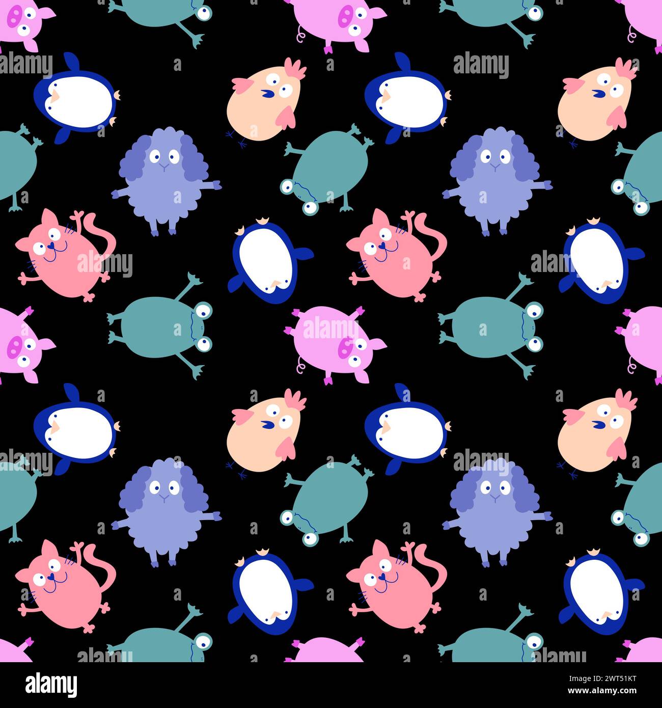 Easter animals and eggs seamless penguin and cats and frogs and chicken ...