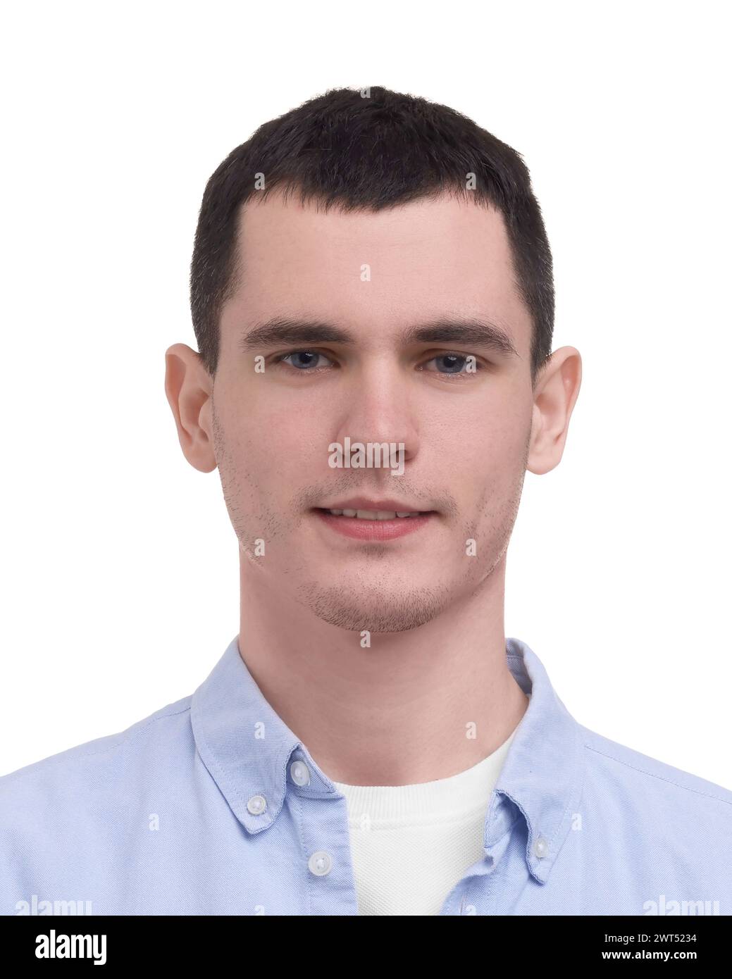 Passport photo. Portrait of young man on white background Stock Photo ...