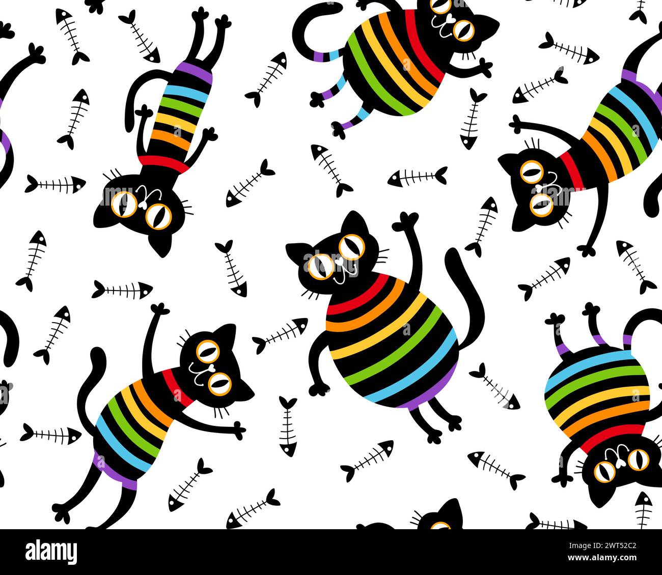 Cartoon black cats seamless rainbow lgbt stripes pattern for wrapping ...