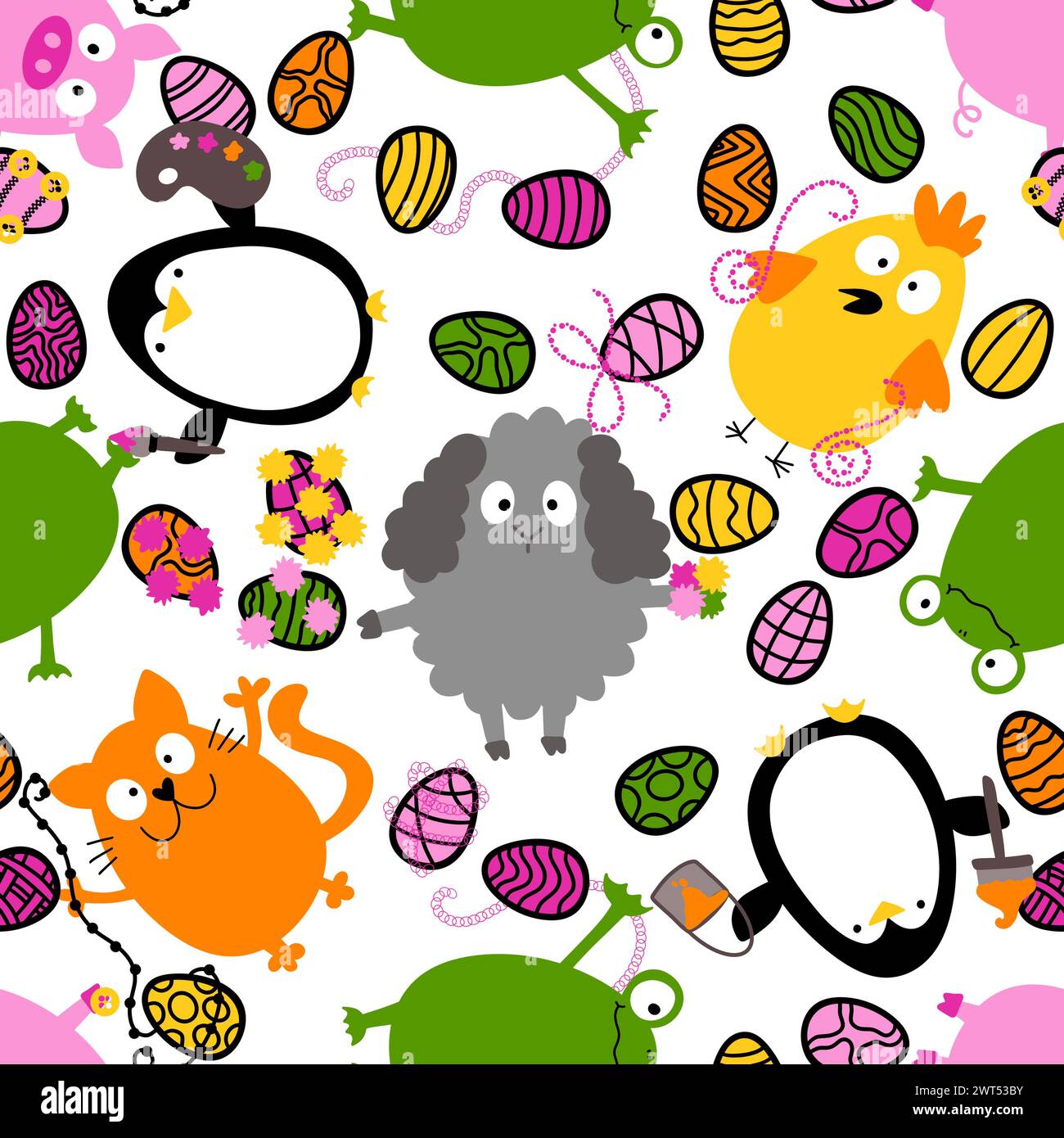 Easter animals and eggs seamless penguin and cats and frogs and chicken ...