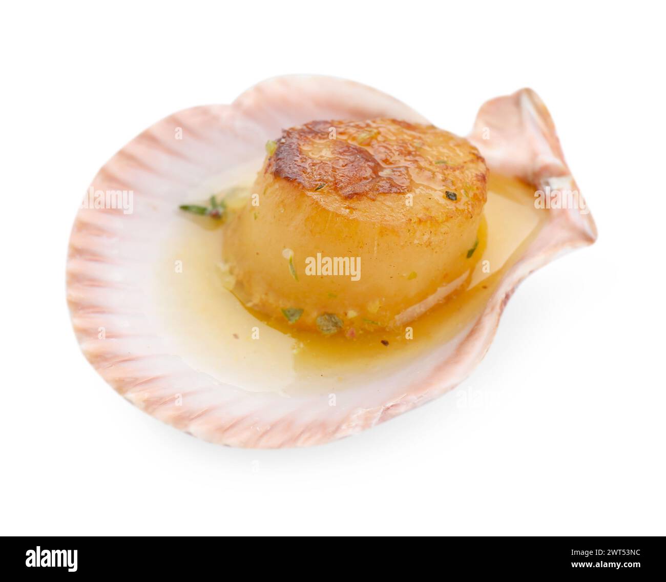 Delicious fried scallop in shell isolated on white Stock Photo - Alamy