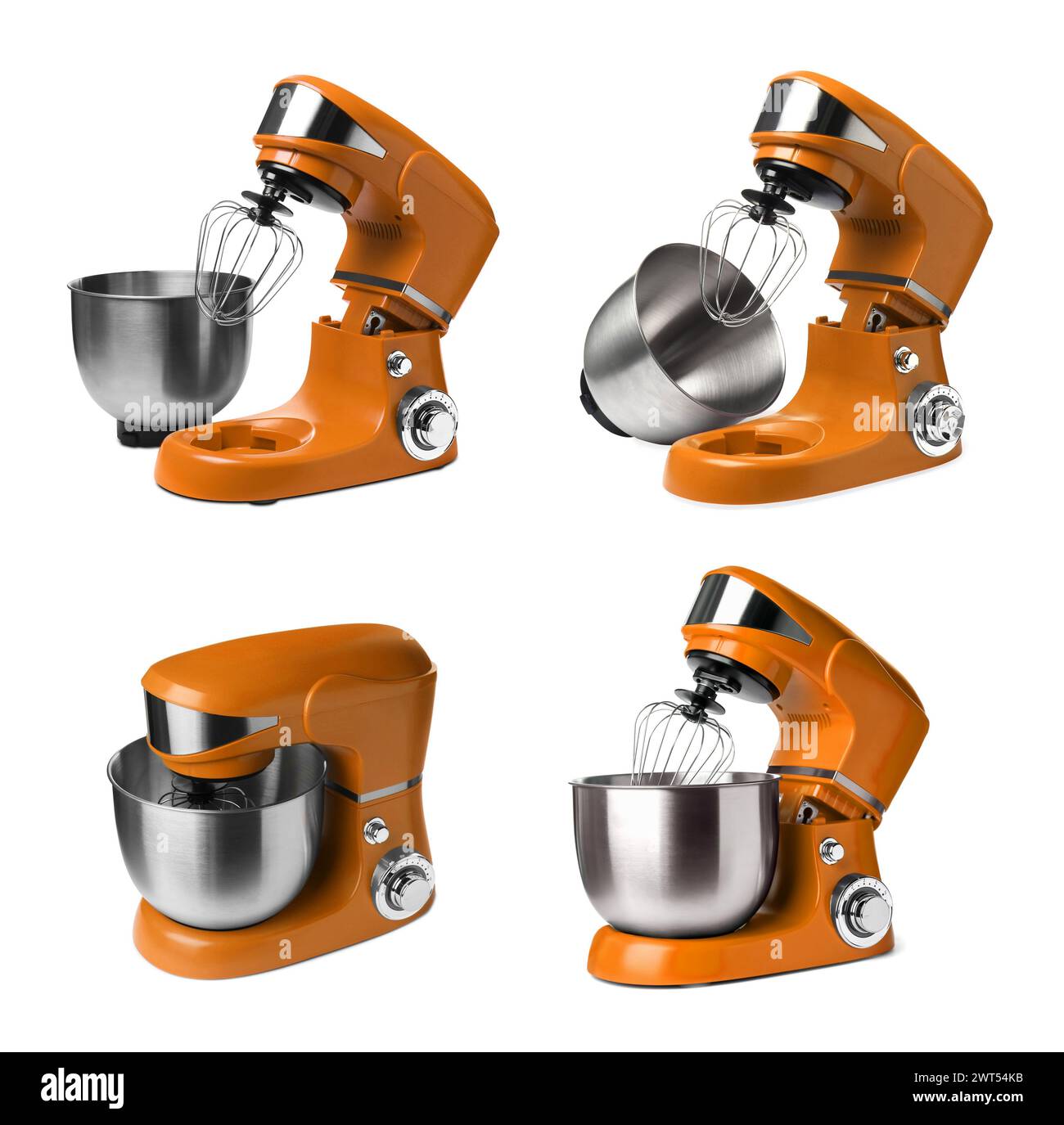 Orange stand mixers isolated on white, set Stock Photo - Alamy