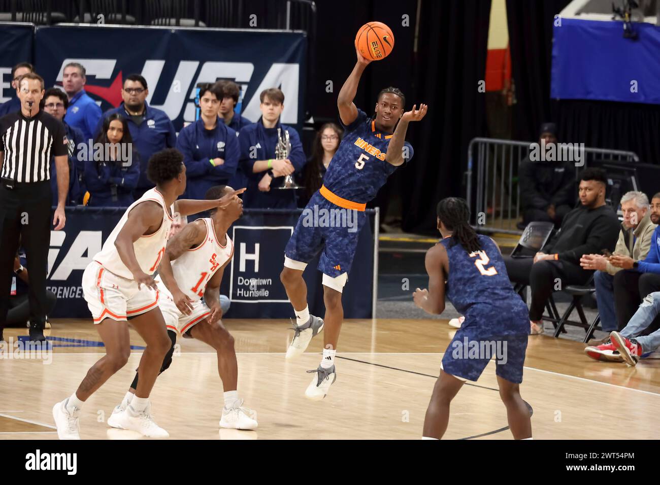 HUNTSVILLE, AL - MARCH 15: UTEP Miners guard David Terrell Jr. (5) during the semifinal game of ...