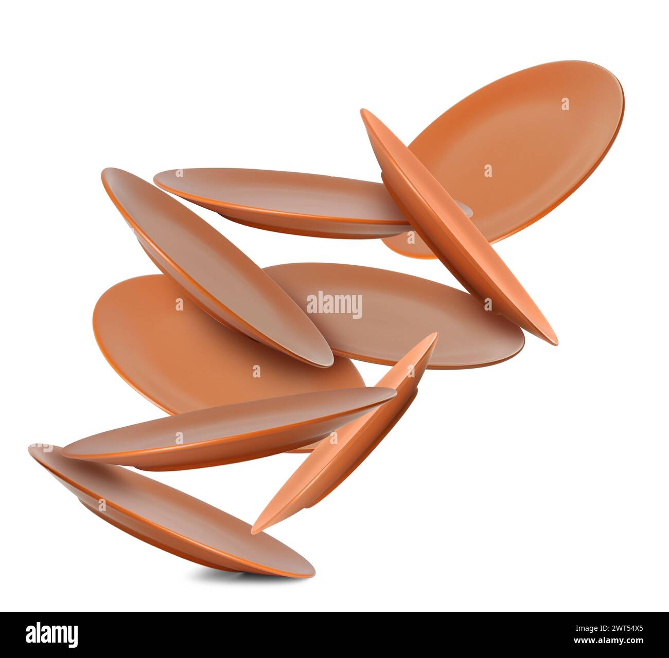 Clean ceramic plates falling on white background Stock Photo - Alamy