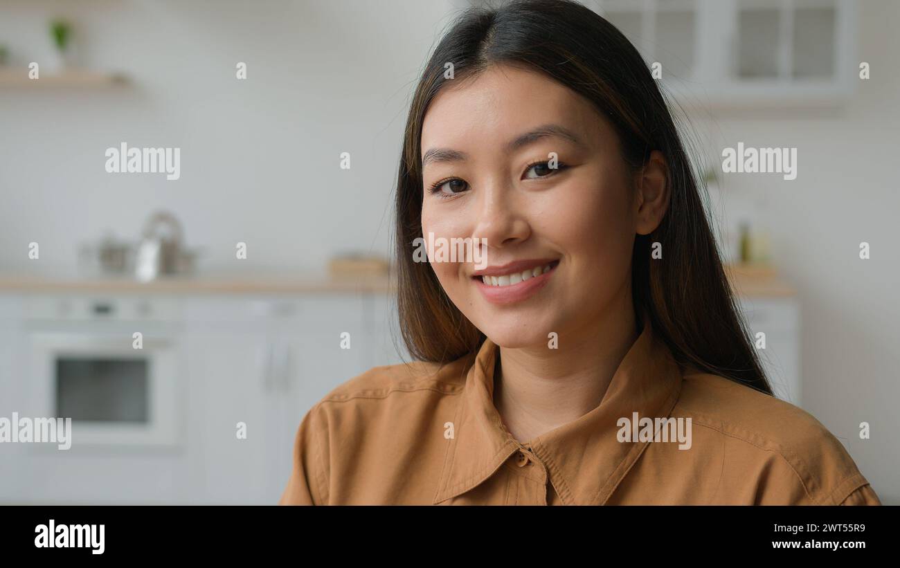 Portrait Asian korean ethnicity woman smiling toothy dental smile chinese girl businesswoman ...