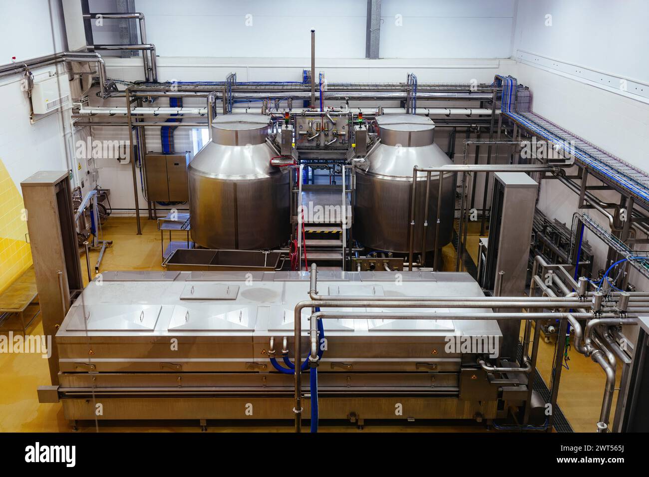 Modern cheese factory, stainless steel milk processing tanks Stock ...