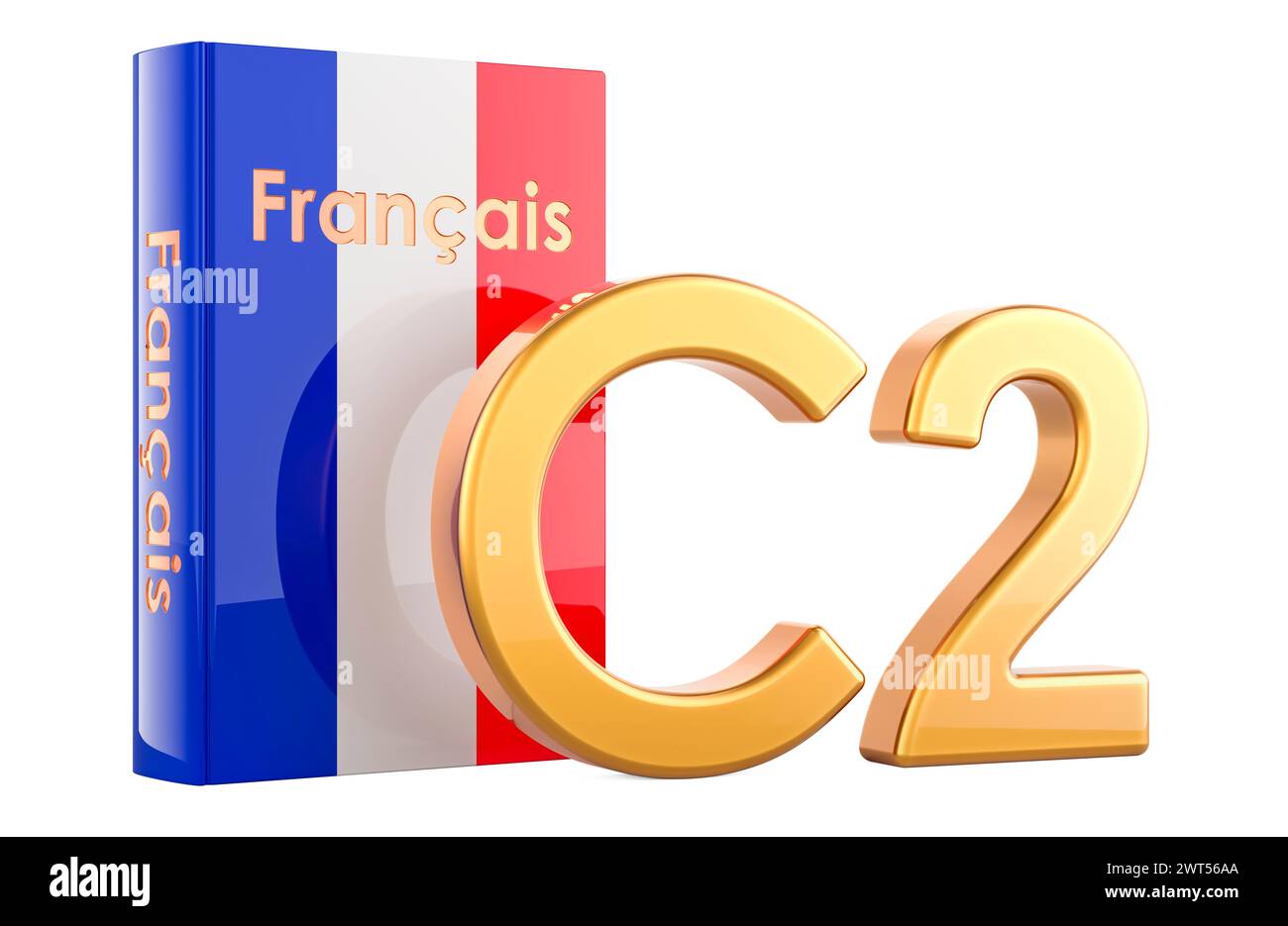C2 French level, concept. C2 Proficiency. 3D rendering isolated on ...