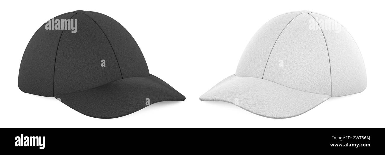 Baseball caps, black and white. 3D rendering isolated on the white ...