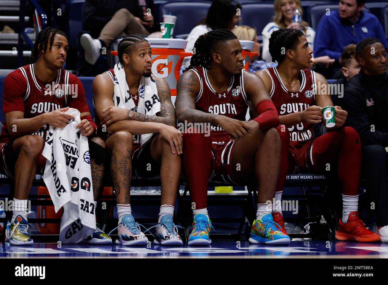 NASHVILLE, TN - MARCH 15: South Carolina Gamecocks players on the bench ...