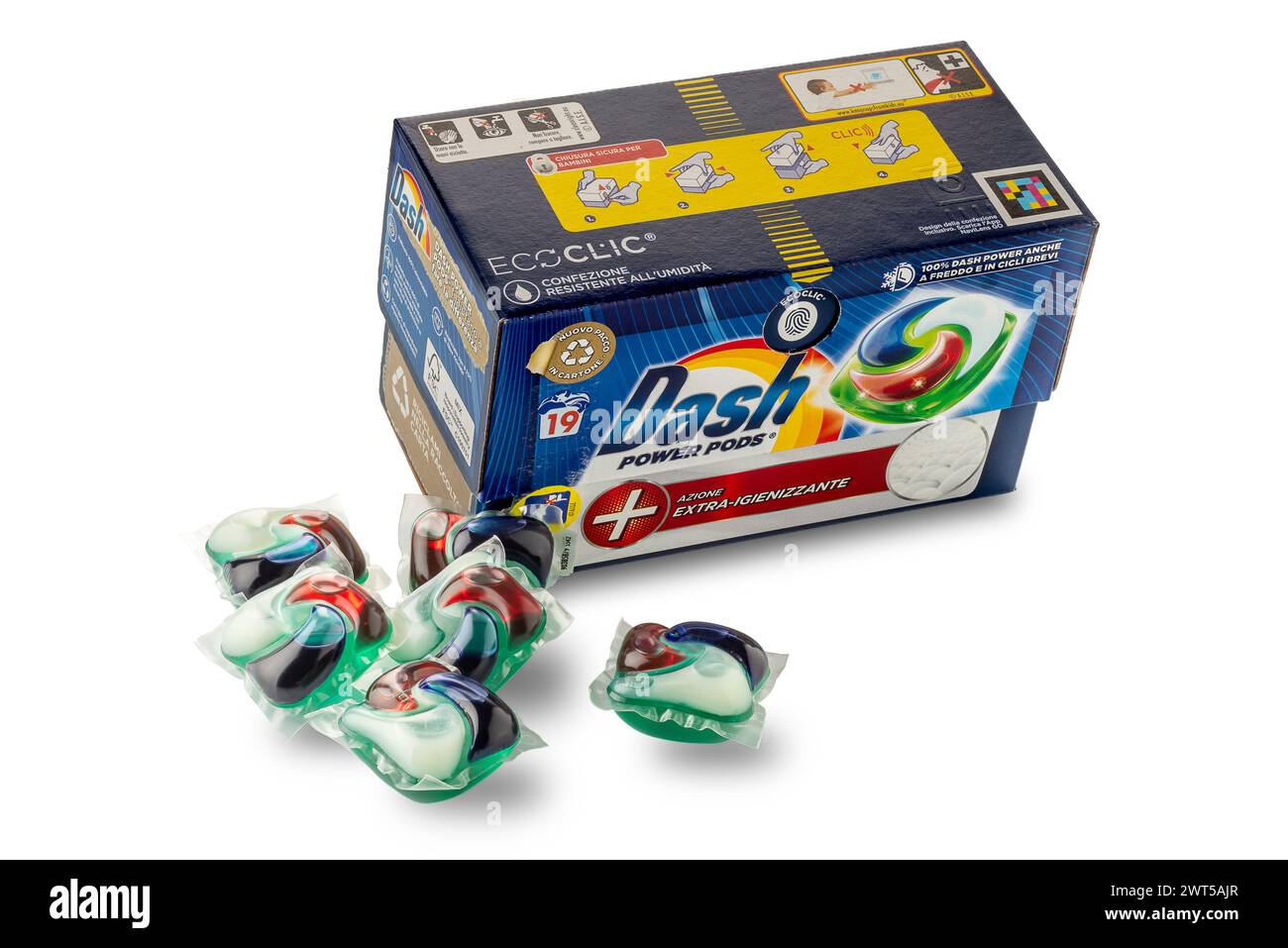 Italy - March 15, 2024: Dash power pods Washing gel capsule pods with ...