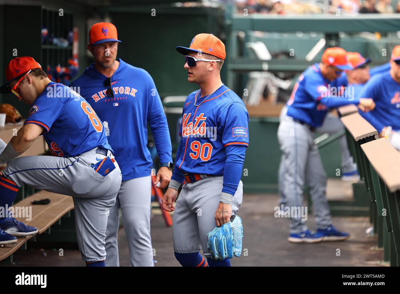 New York Mets Jett Williams #90 stands in the dugout before the ...