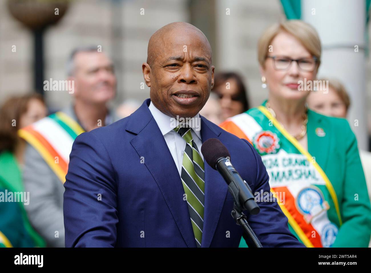 Bowling Green Park, New York, USA, March 15, 2024 - Mayor Eric Adams ...