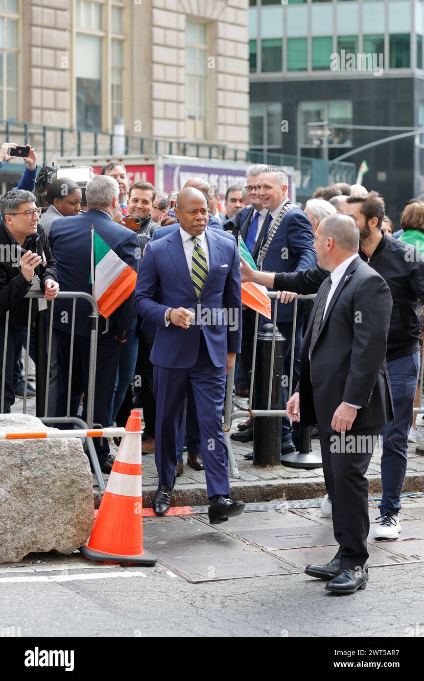 Bowling Green Park, New York, USA, March 15, 2024 - Mayor Eric Adams ...