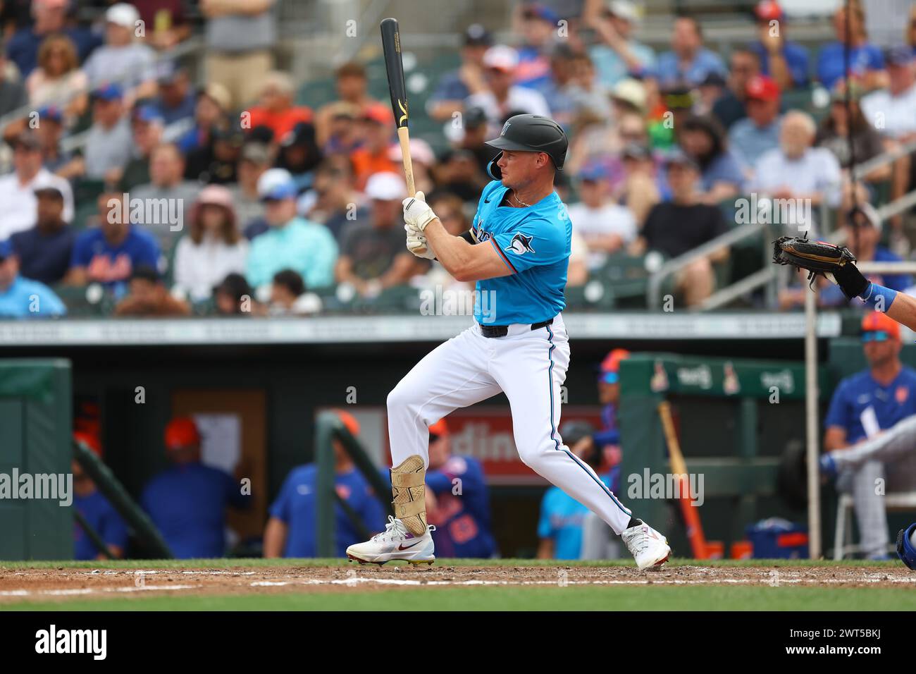 Miami Marlins Griffin Conine #56 doubles during the seventh inning of a ...