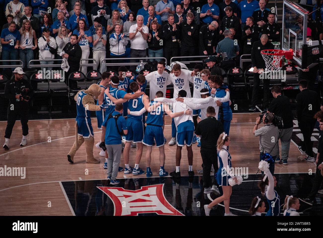Kansas City, Missouri, USA. 14th Mar, 2024. BYU Cougars huddle before ...