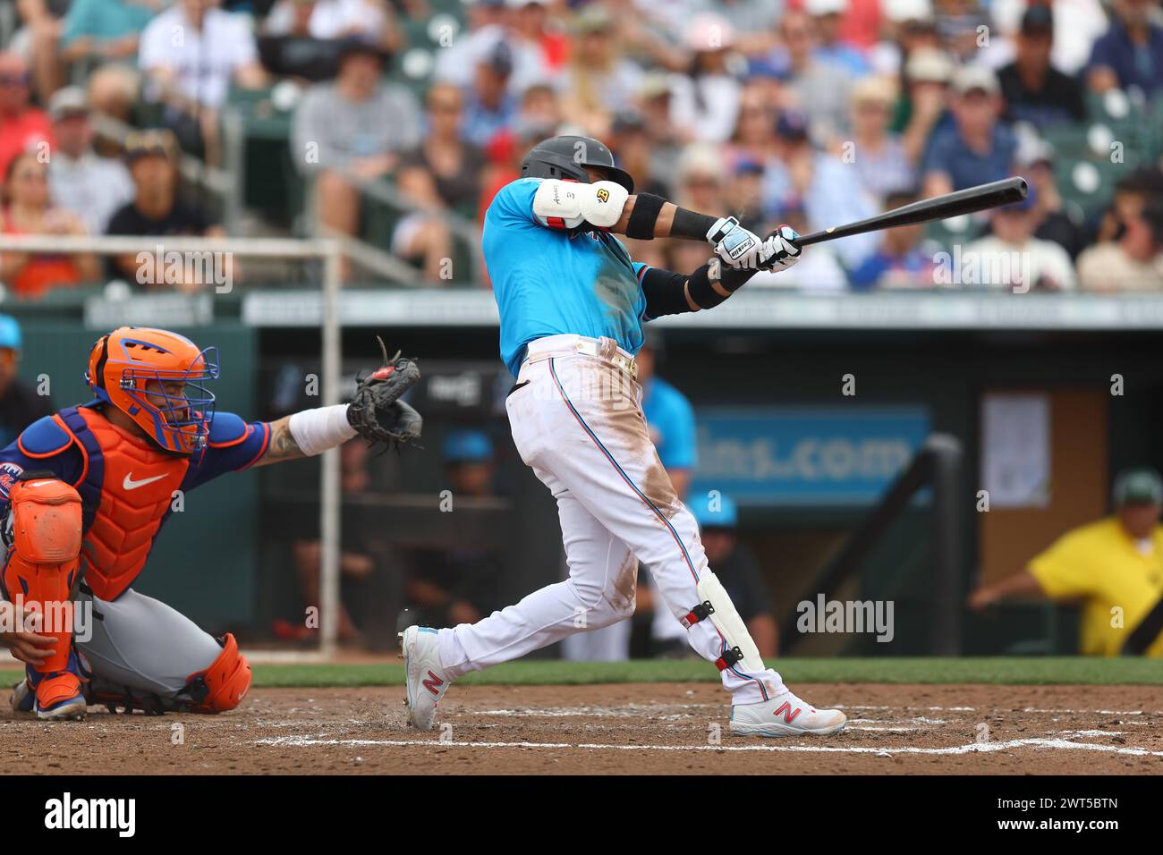 Miami Marlins Luis Arraez #3 bats during the fourth inning of a spring ...