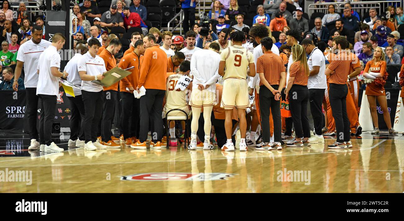 Kansas City, Missouri, USA. 13th Mar, 2024. Texas Longhorns huddle ...