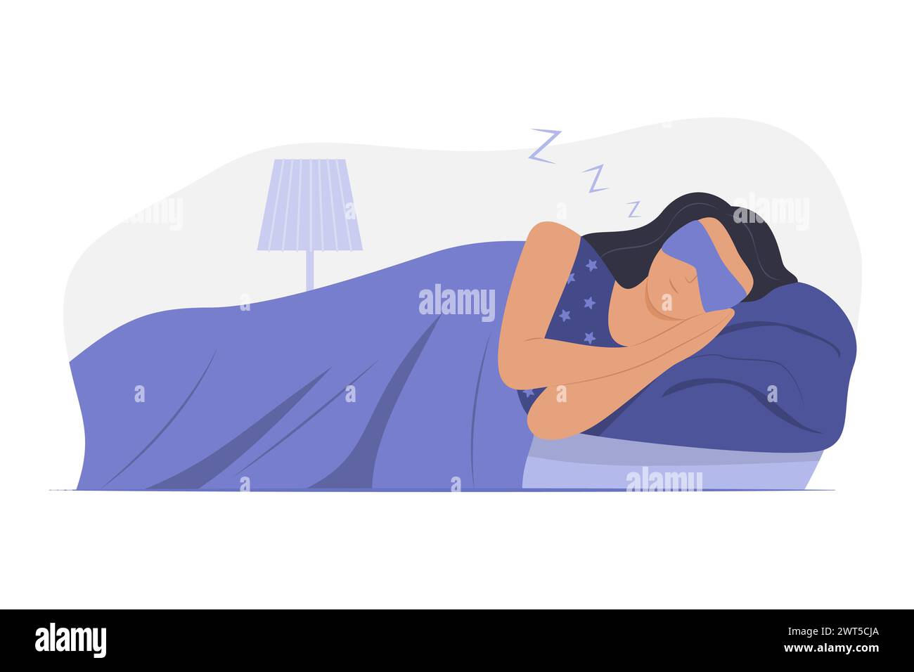 Woman Wearing Sleep Mask and Sleep in Bed at Night Concept Illustration ...