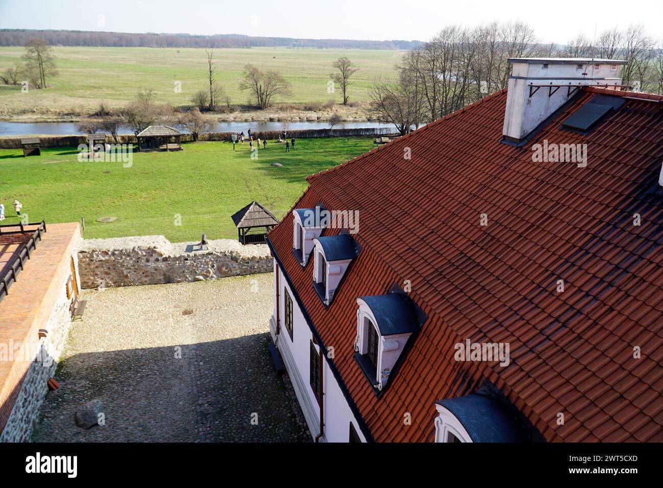 Liw, Poland - March 10th, 2024 - Medieval ducal castle - view at patio ...