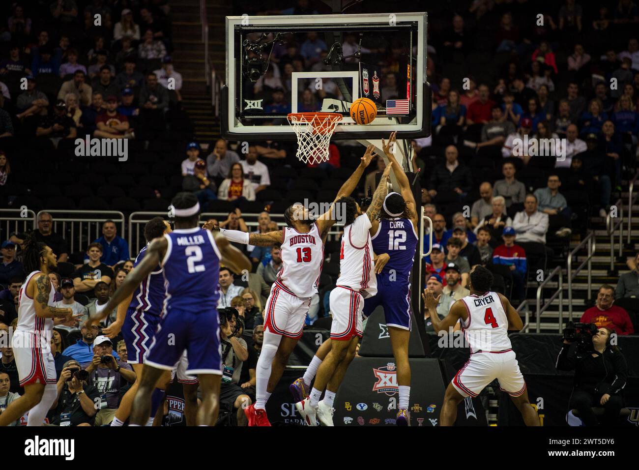 Kansas City, Missouri, USA. 14th Mar, 2024. TCU (12) F Xavier Cork lays ...