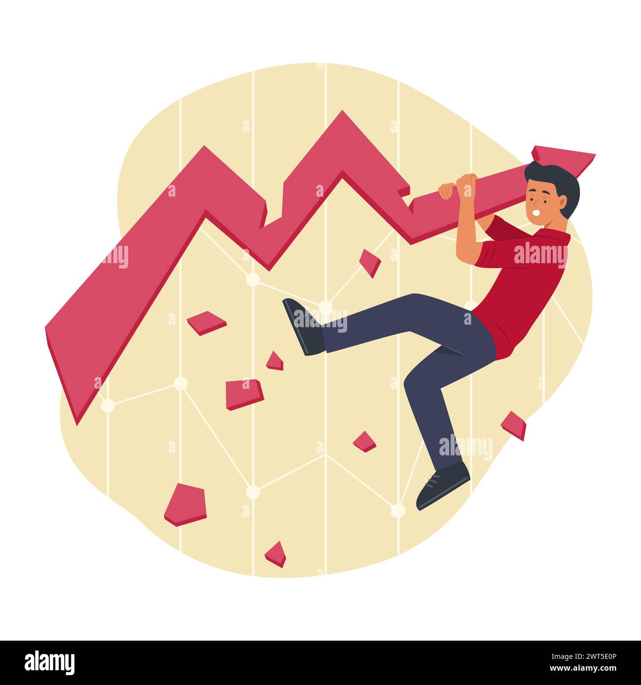 Businessman Hanging on Broken Graph Chart for Economic Recession ...