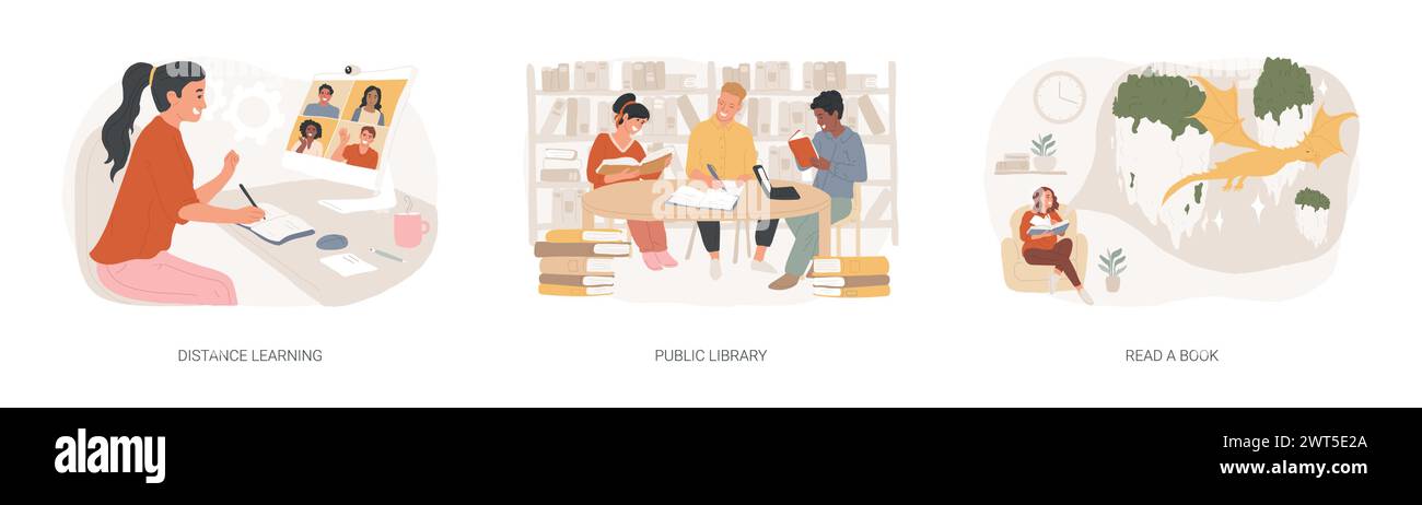 Off campus learning isolated concept vector illustration set. Distance ...