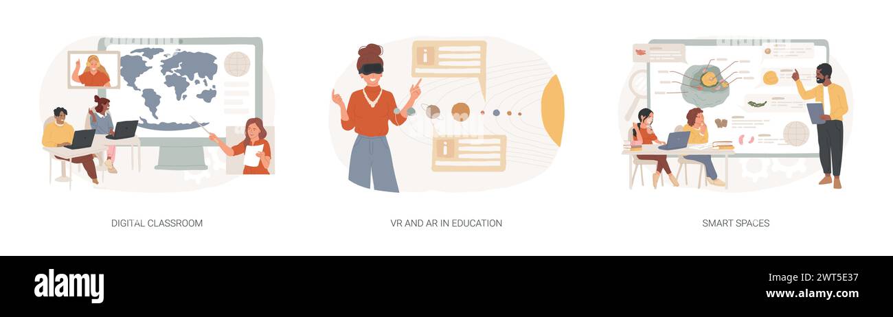 Interactive learning isolated concept vector illustration set. Digital ...