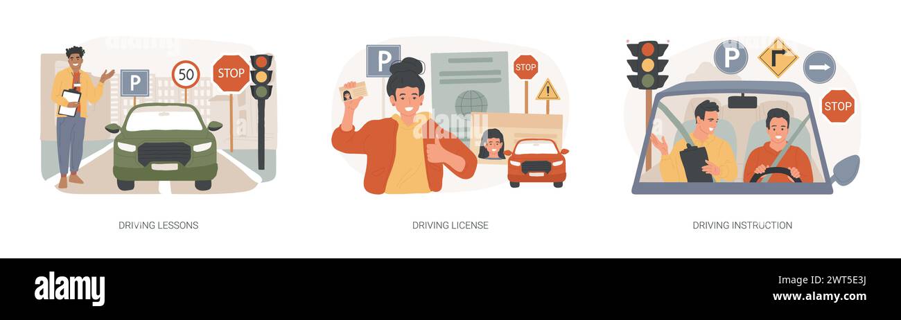 Driving school isolated concept vector illustration set. Driving ...