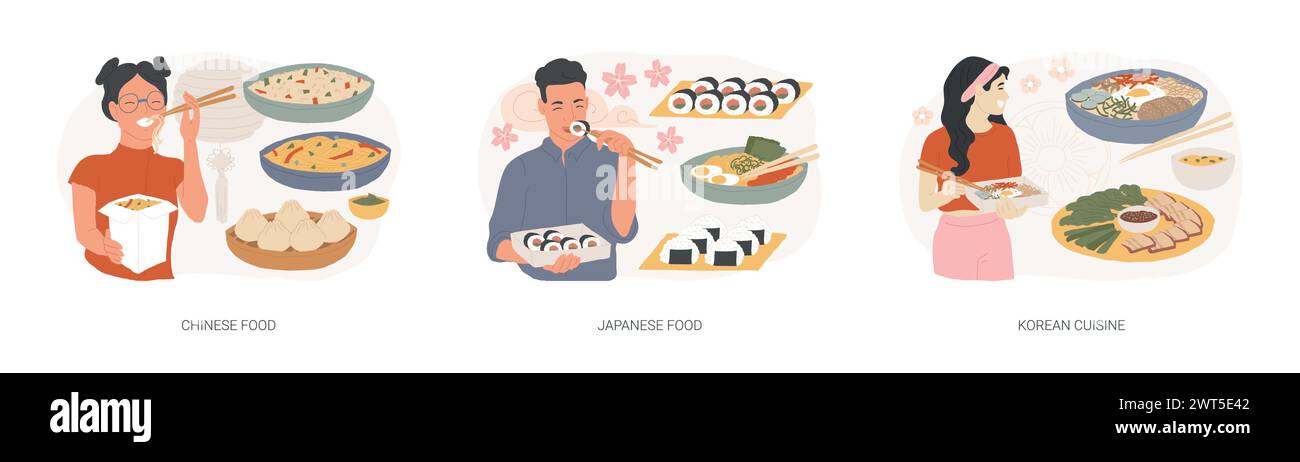 Asian food isolated concept vector illustration set. Chinese and ...