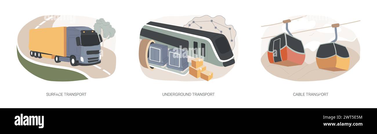 Public transport isolated concept vector illustration set. Surface ...
