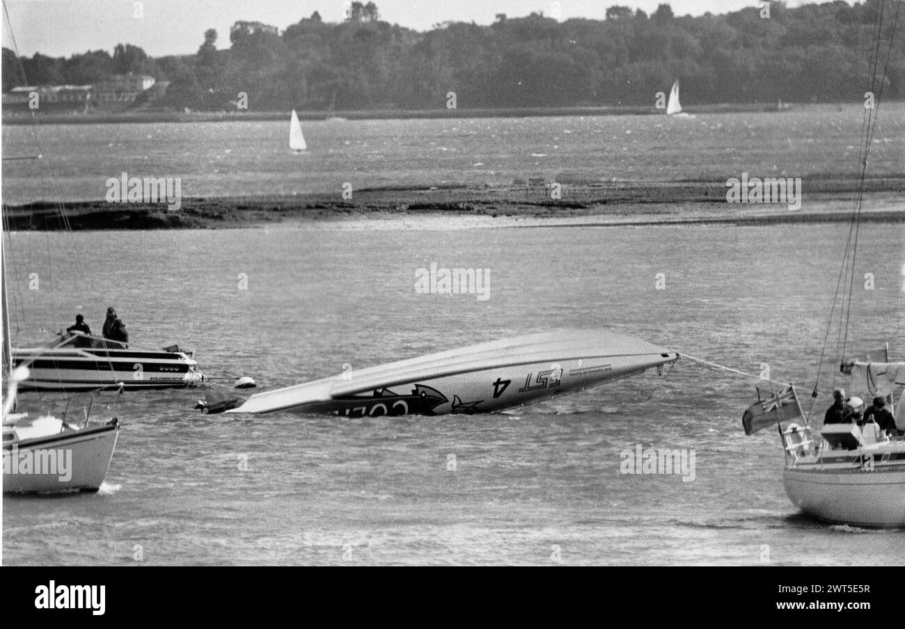 THE OVERTURNED POWER BOAT CALIBRI IN WHICH RACING DRIVER DIDIER PERONI ...