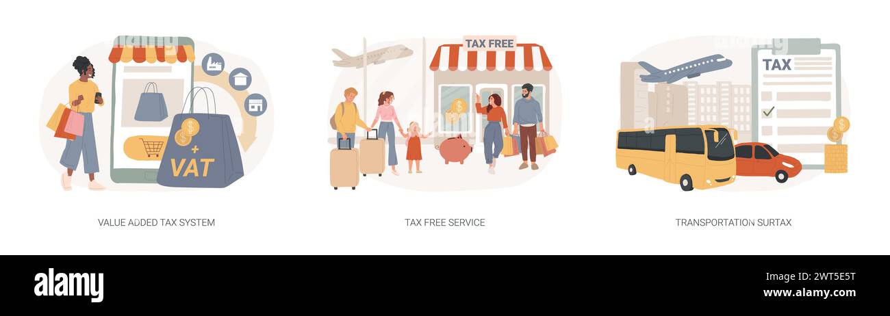 Transportation taxes isolated concept vector illustration set. Value ...