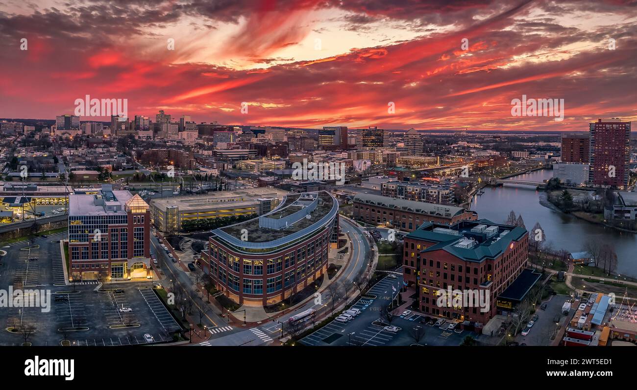 Aerial panorama view of downtown Wilmington Delaware headquarter of ...