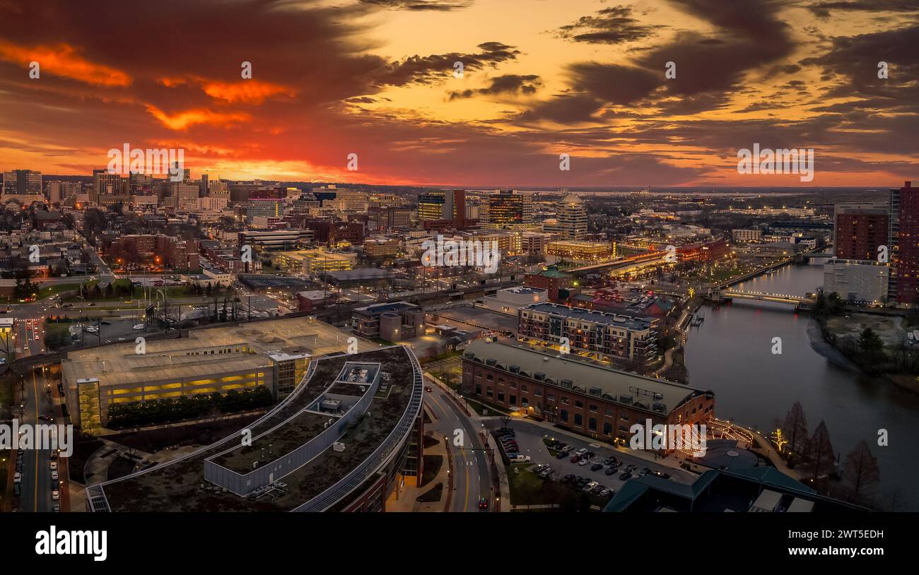 Aerial panorama view of downtown Wilmington Delaware headquarter of ...