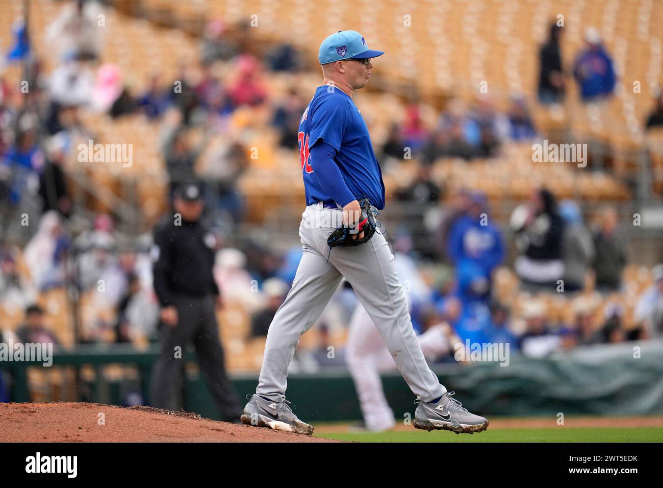 Chicago Cubs starting pitcher Jordan Wicks walks off the pitcher's ...