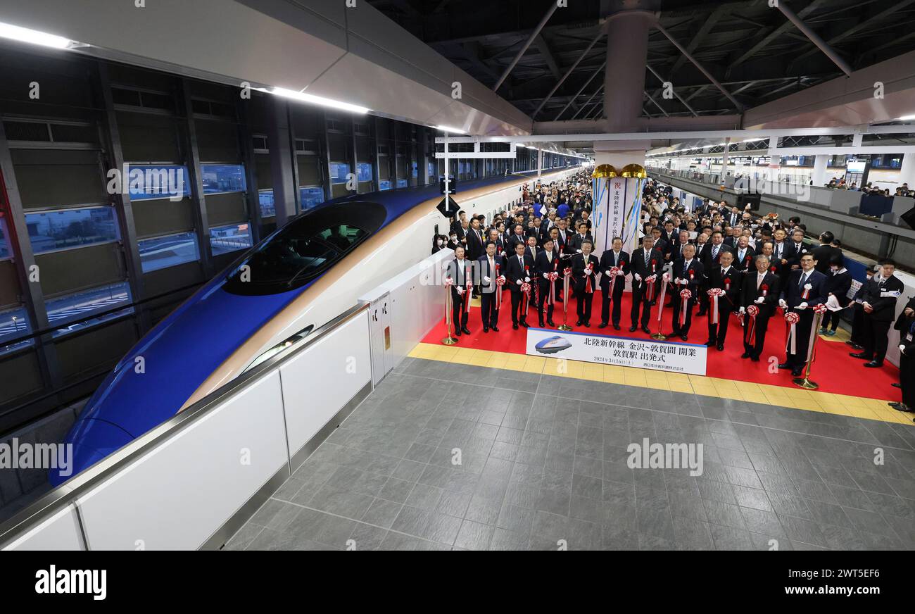 The opening ceremony is held at Tsuruga Station in Tsuruga City, Fukui ...