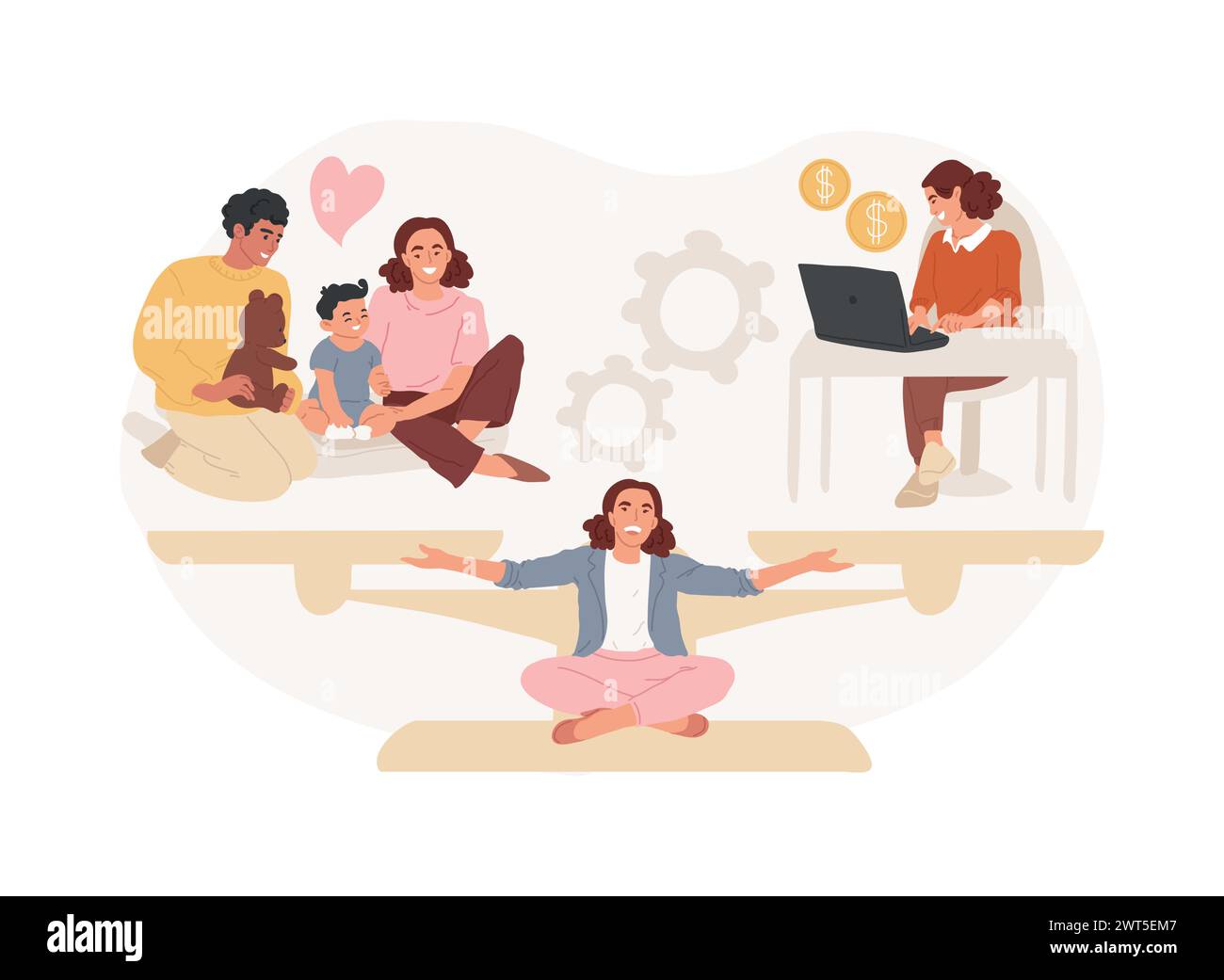 Balancing work and family isolated concept vector illustration. Work and life balance, happy ...