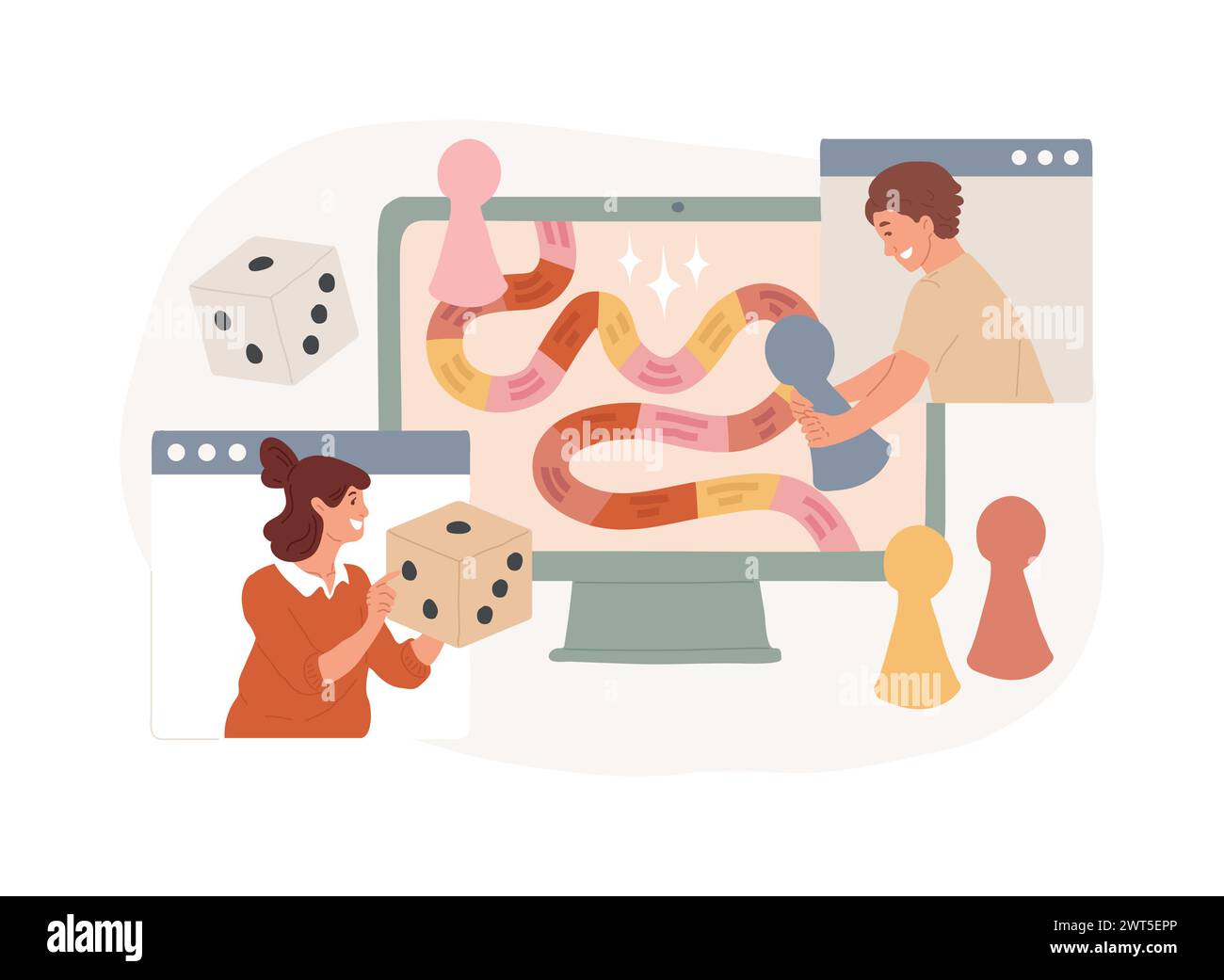 Online board gaming isolated concept vector illustration. Internet ...