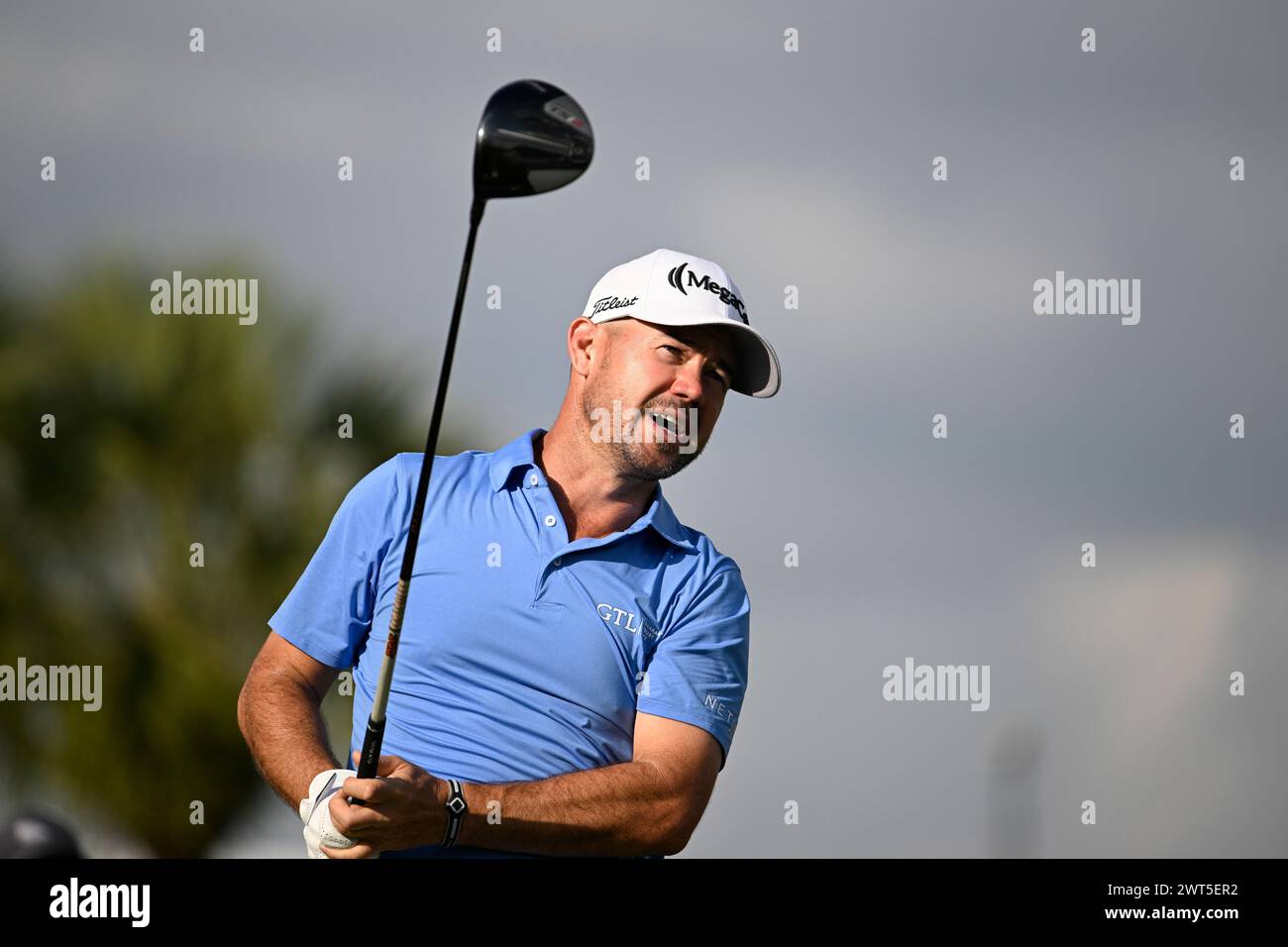 Brian Harman watches his tee shot on the 15th hole during the second ...