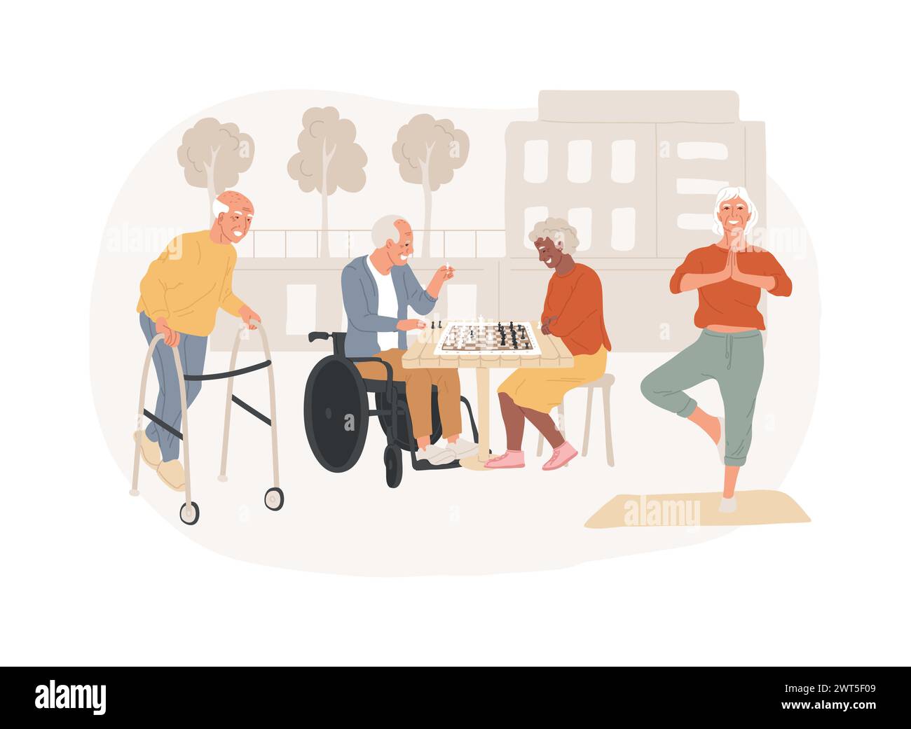 Communities for older people isolated concept vector illustration. Senior housing, retirement ...