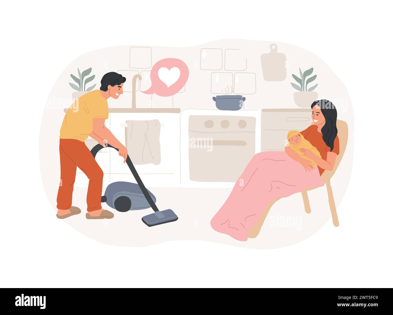 Father supports mother isolated concept vector illustration. Dad ...
