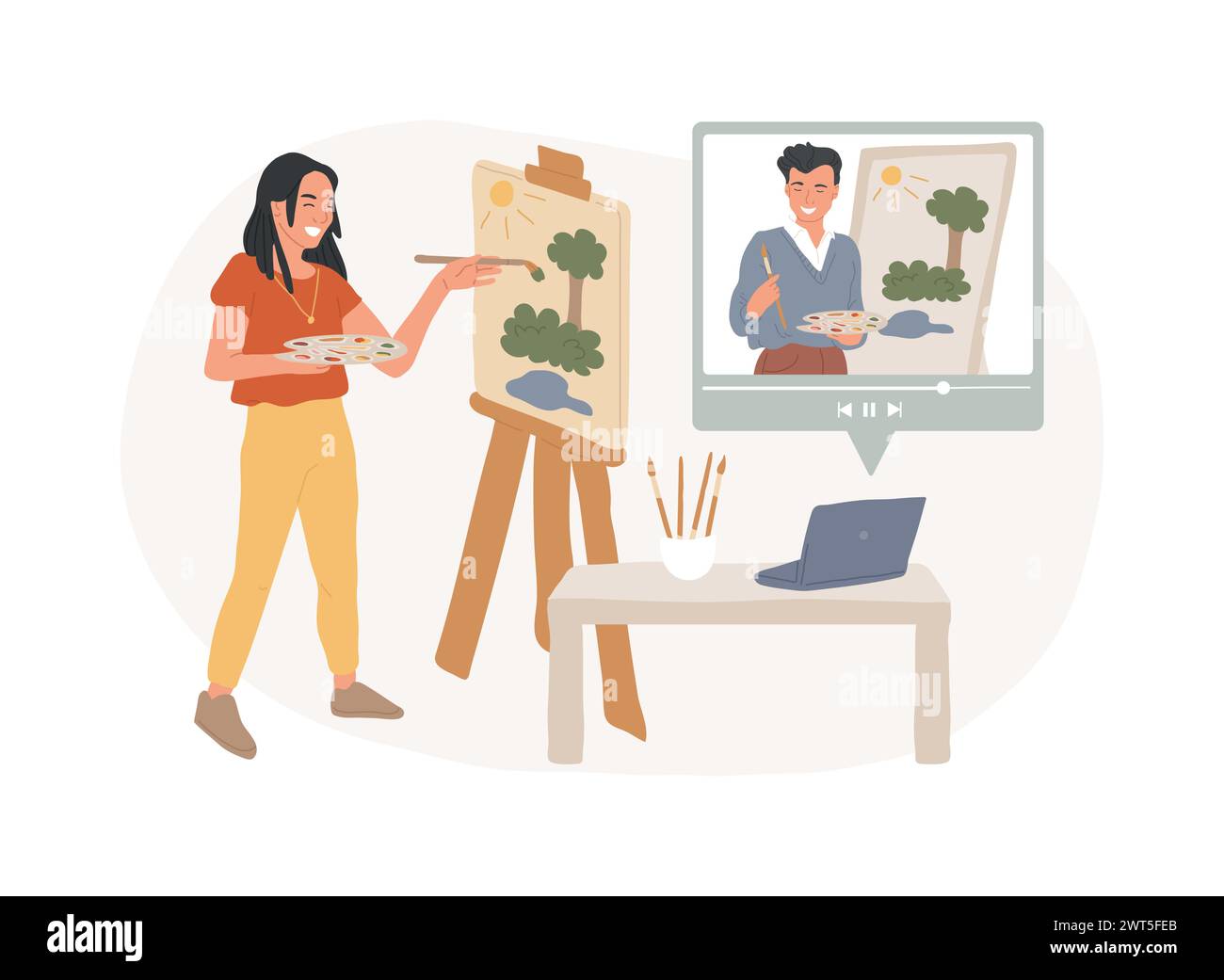 Painting isolated concept vector illustration. Amateur painter home ...