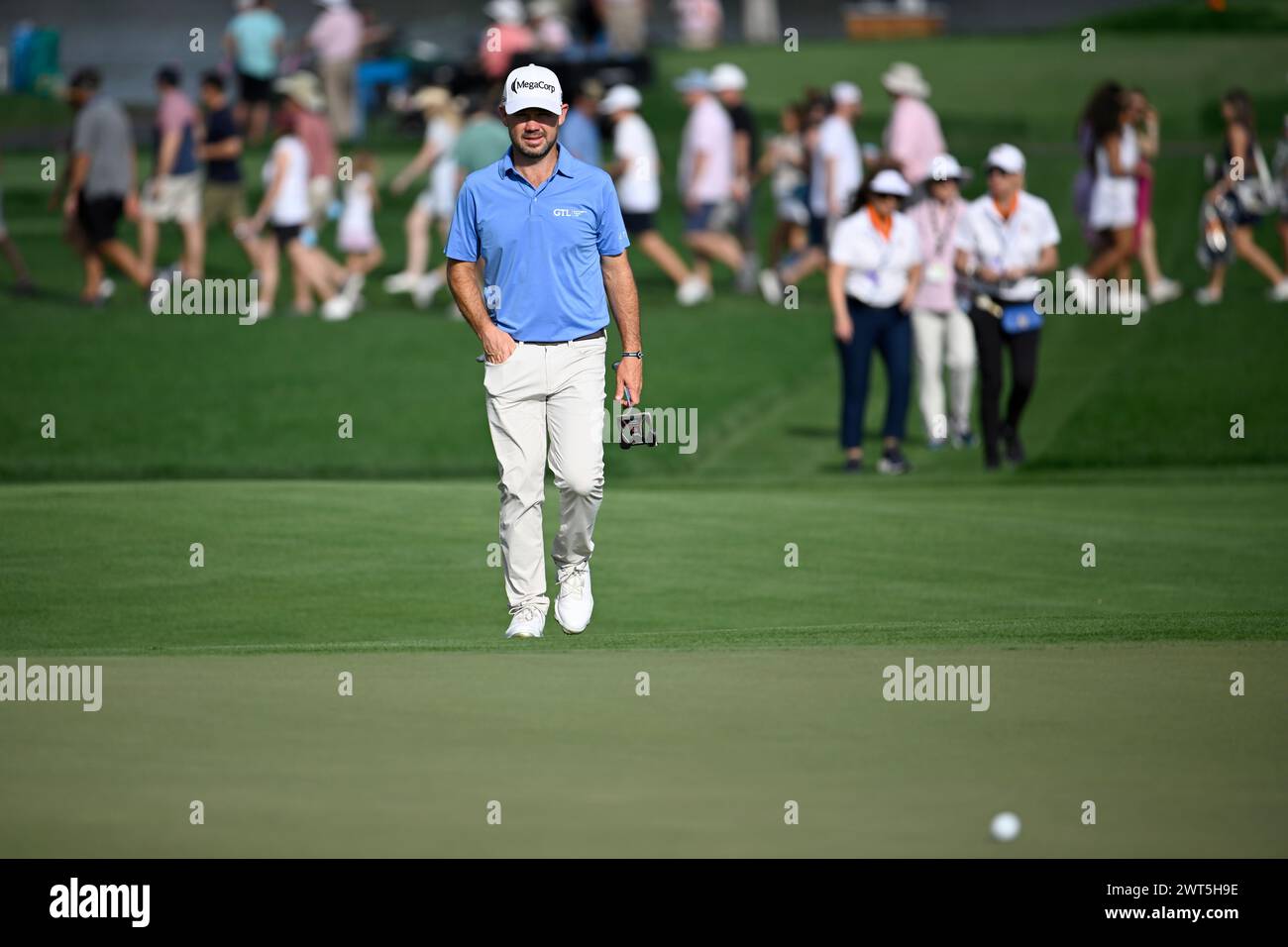Brian Harman walks to his ball on the 14th green during the second ...