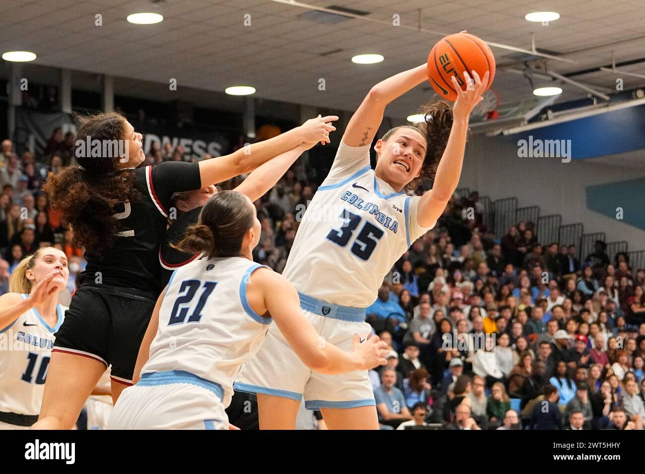 NEW YORK, NY - MARCH 15: Columbia Lions Guard Abbey Hsu (35) grabs a ...