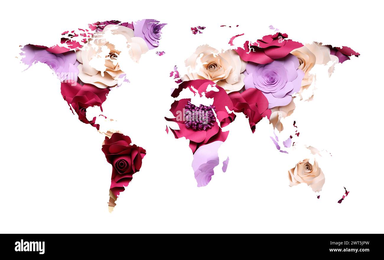 World map made of beautiful flowers on white background, banner design ...